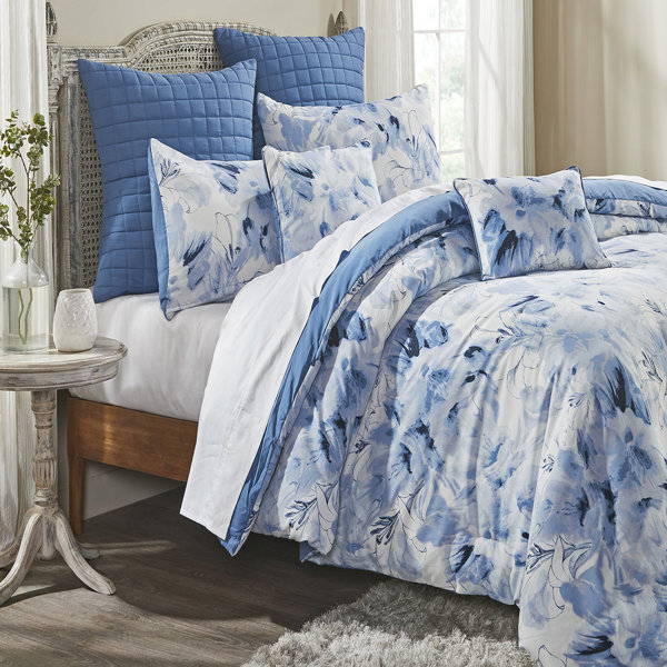 Better Trends Rosalia Collection Blue Ivory Microfiber 7 Piece